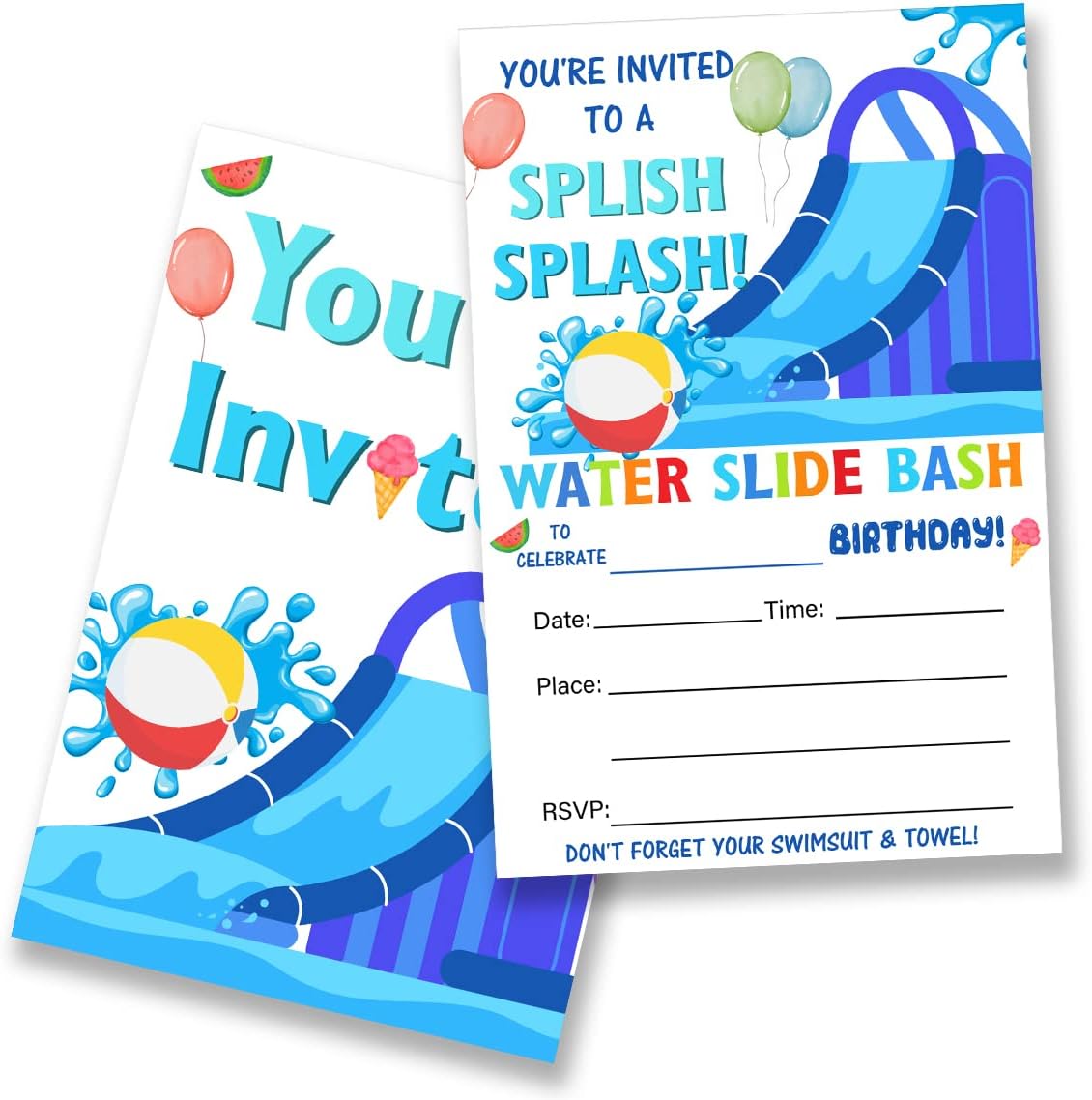 Amazon.com : Water Slide Birthday Party Invitations with Envelopes Set ...