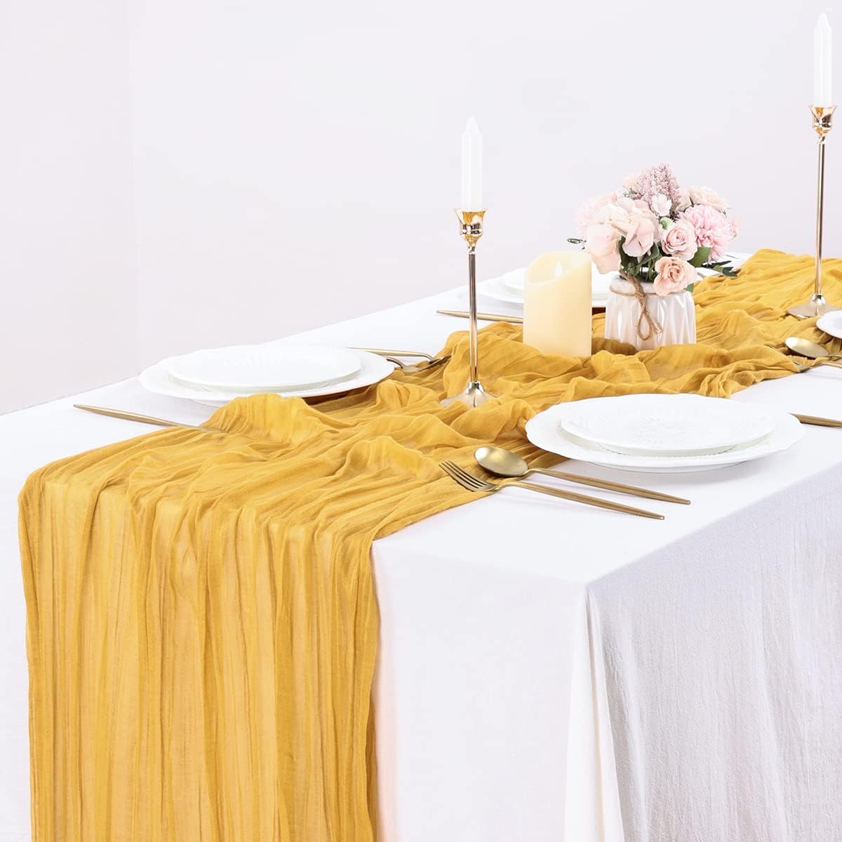 Amazon.com: Socomi Gold Cheesecloth Table Runner 10ft 35 x122 Inches ...