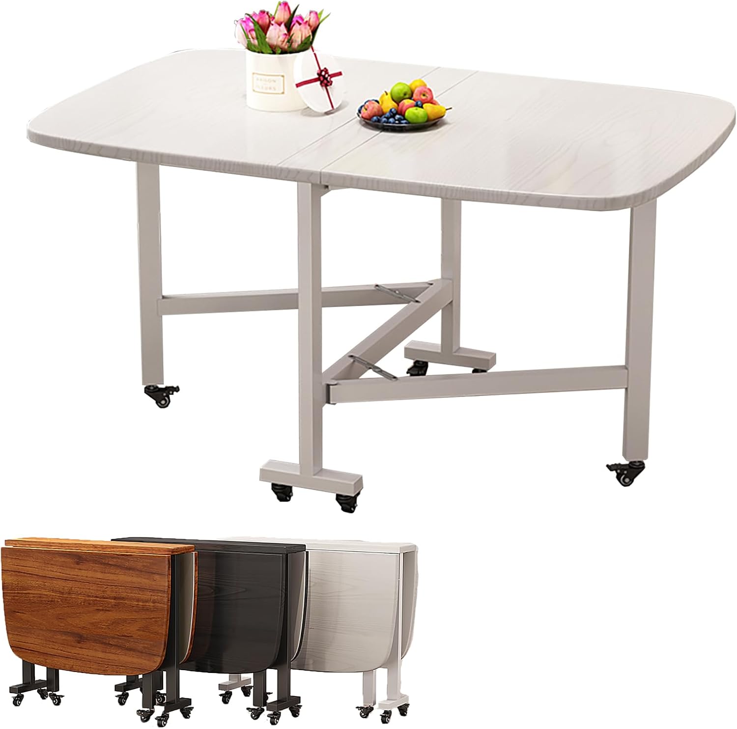 MYDD8 Kitchen Folding Dining Table- Wood Rectangular Drop Leaf Table ...