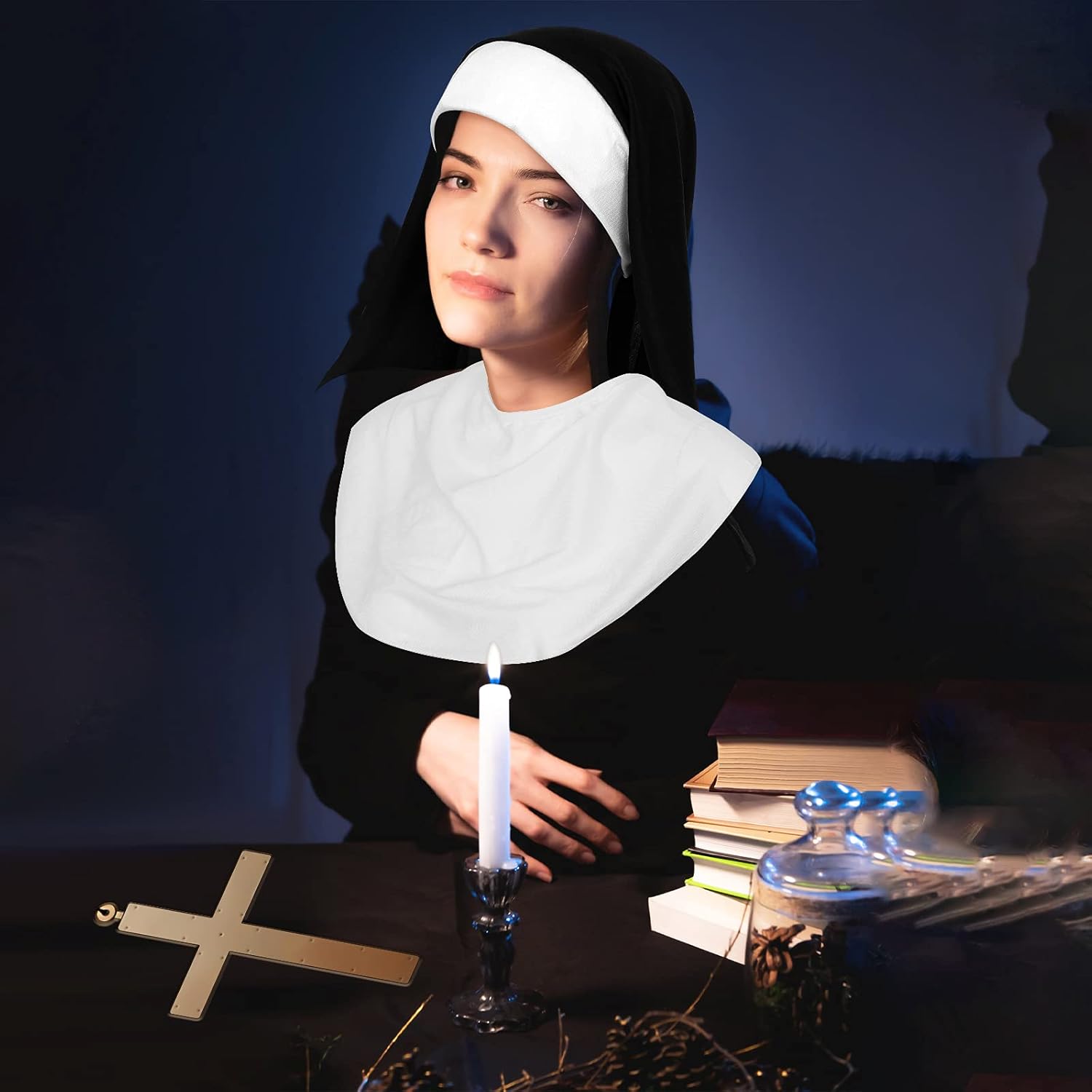 3 Pieces Halloween Nun Costume Accessories Nun Hat White Nun Collar ...