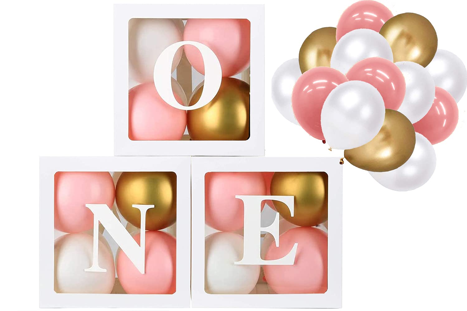 Buy 1st Birthday Balloon Boxes for Baby Girl, Pink First Birthday ...