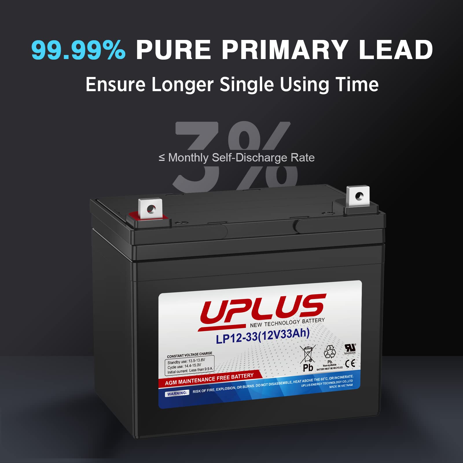 Snapklik.com : UPLUS LP12-33 12 Volt 33Ah Deep Cycle AGM Battery, DJW12 ...