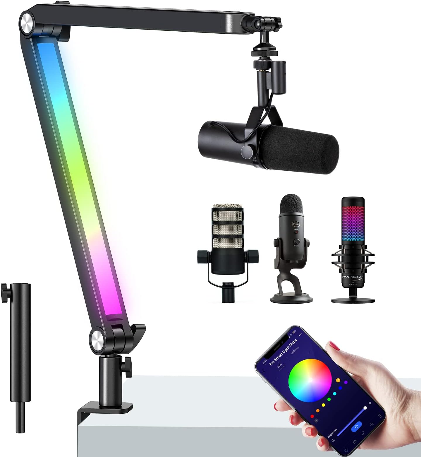 YOUSHARE Boom Arm RGB Mic Arm for Shure SM7B, MV7, Blue Yeti, Snowball ...
