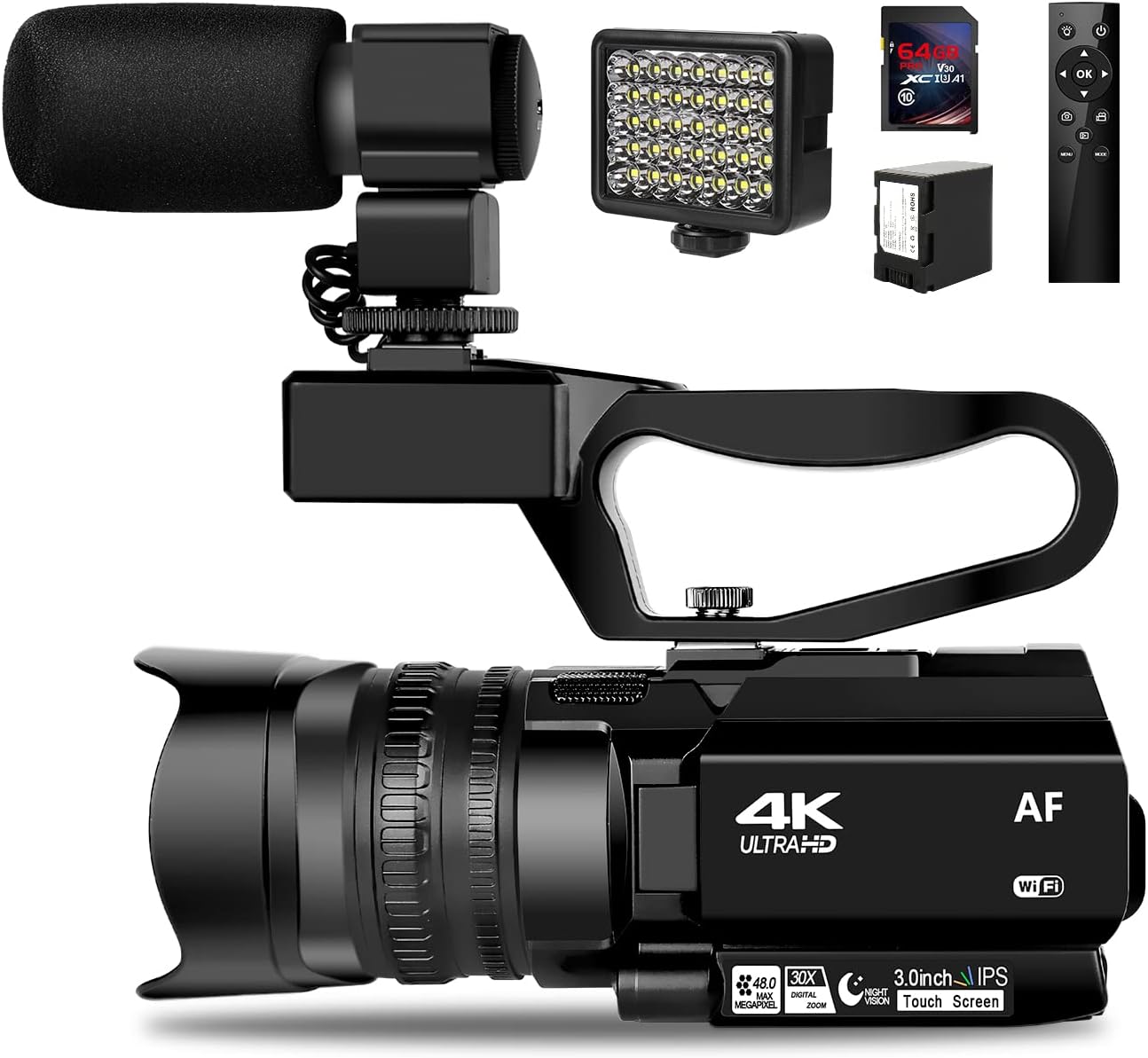 Amazon.com : Video Camera 4K HD Auto Focus Camcorder 48MP 60FPS 30X ...