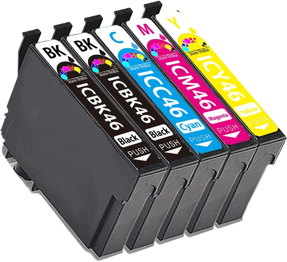 Amazon.co.jp: IC4CL46 互換インク5本セット(ICBK46ブラック ICC46シアン ICM46マゼンタ ICY46イエロー 4色*1+ICBK46ブラック*1) 大容量 ...