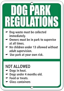 Amazon.com: TammieLove Metal Sign 8X12 Inches Dog Park Rules No Dogs ...