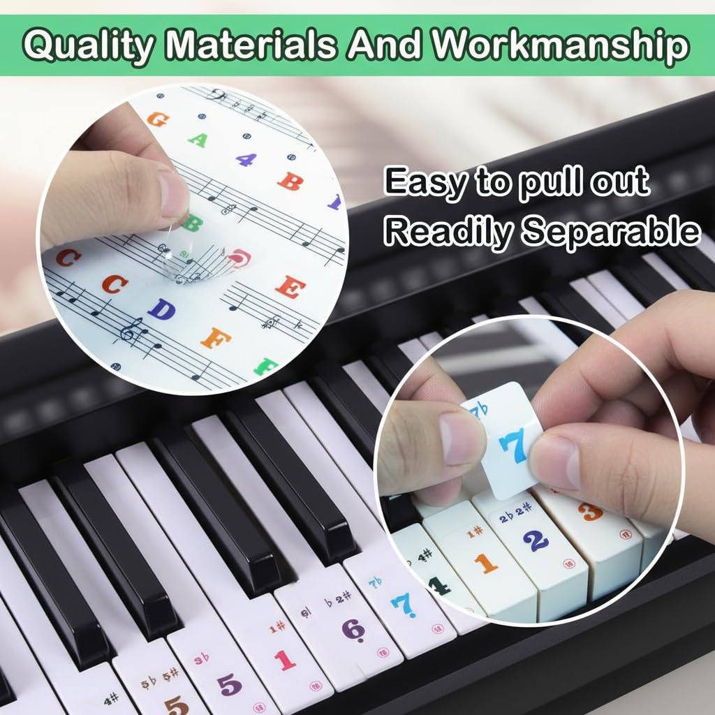 Snapklik.com : Piano Keyboard Stickers For 61 Keys Transparent Colorful ...