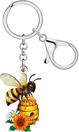 DUOWEI Acrylic Cute Bumblebee Honey Jar Bee Keychain Key Ring ...