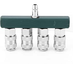 1/4in NPT 4-Way Straight Air Manifold Industrial Pneumatic Air Compressor Quick Connect Socket ...