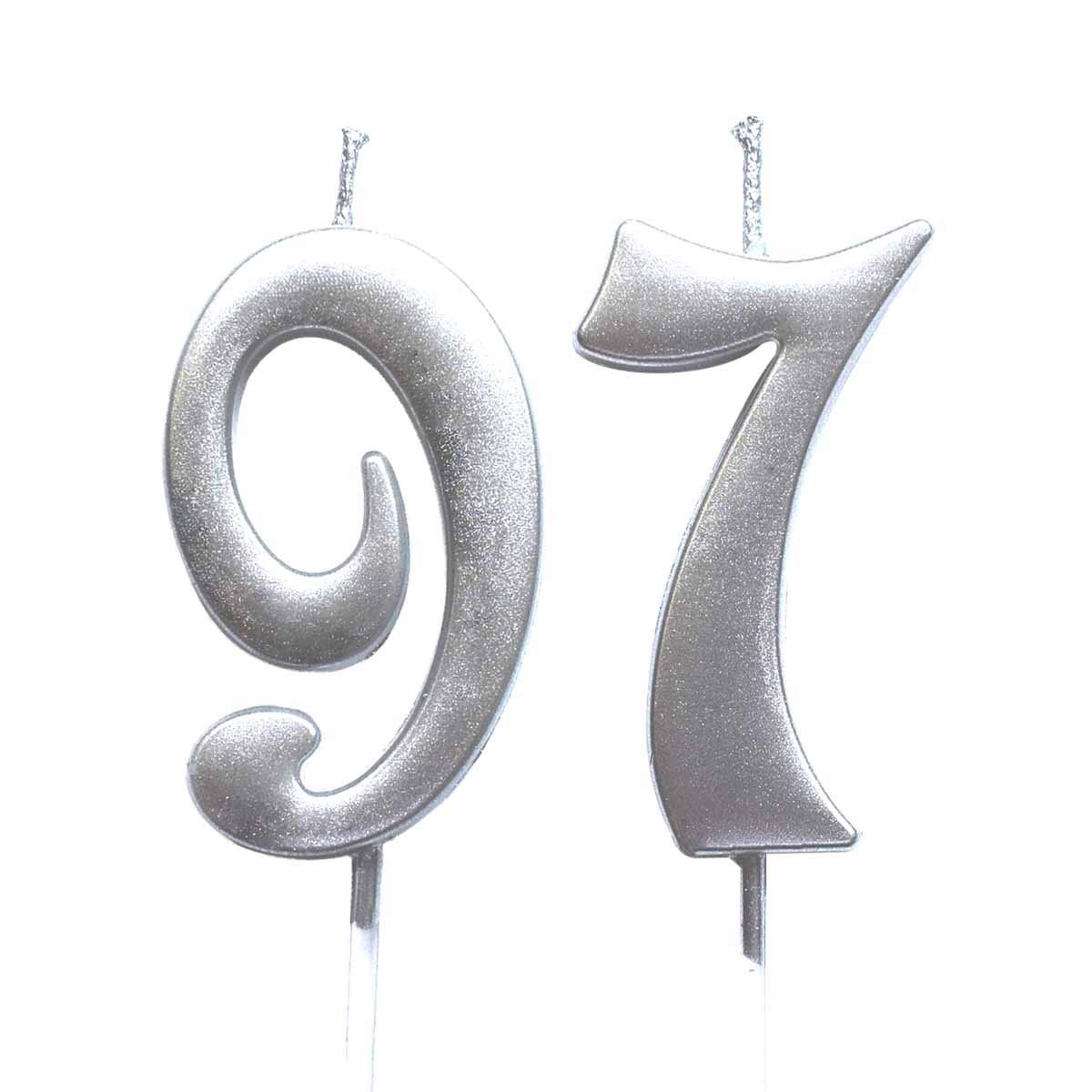 Amazon.com: MAGJUCHE Silver 97th Birthday Numeral Candle, Number 97 ...