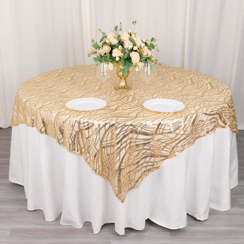 Tableclothsfactory 72"x72" Champagne Wave Embroidered Sequin Table ...