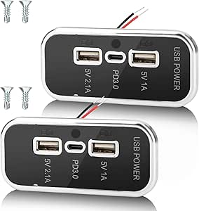 3 Ports 12V RV USB Outlet 45.5W, 2PCS Gibbab PD3.0 Type-C Quick Charge ...