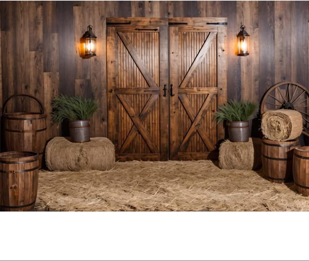 Amazon.com : Fabric Rustic Barn Door Backdrop Wooden Wall Backdrop Farm ...