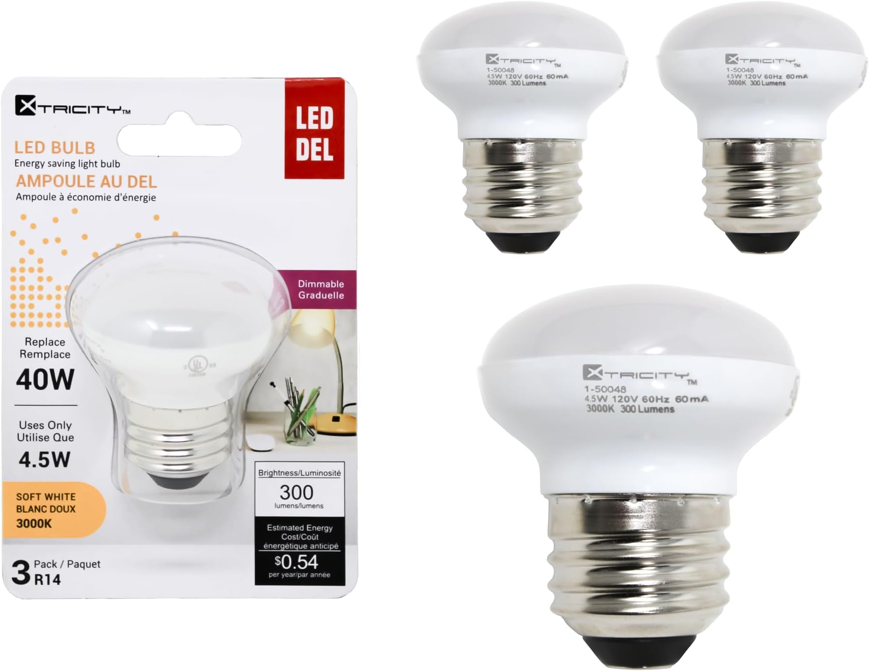 Xtricity R14 Dimmable LED Light Bulbs, E26 Base, 4.5W (40 Watt Equivalent), 3000k Soft White ...