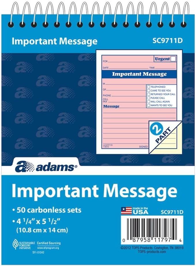 Adams While You were Out Pad, 4 x 5.5 Inch, Spiral Bound, 2-Part ...