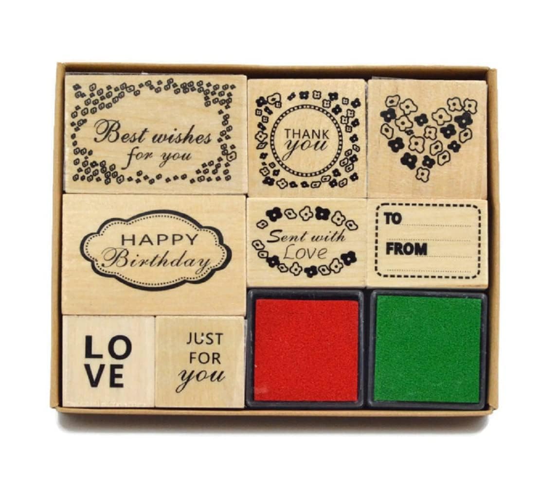 kreni 8-Piece Card Making Stamps Set - Wood Mounted Rubber Stamps for ...