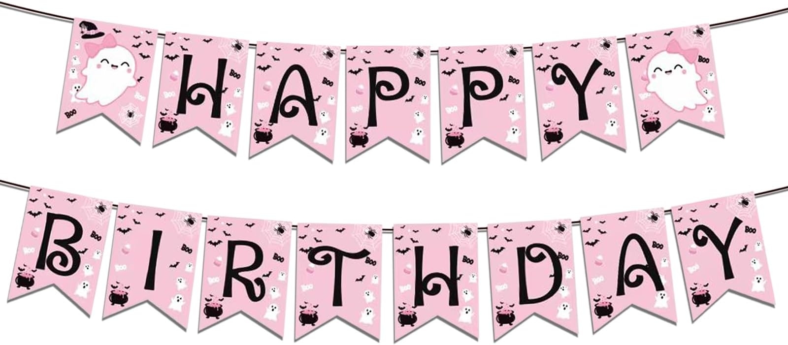 Amazon.com: Pink Black Halloween Party Banners 3Pcs Halloween Happy ...