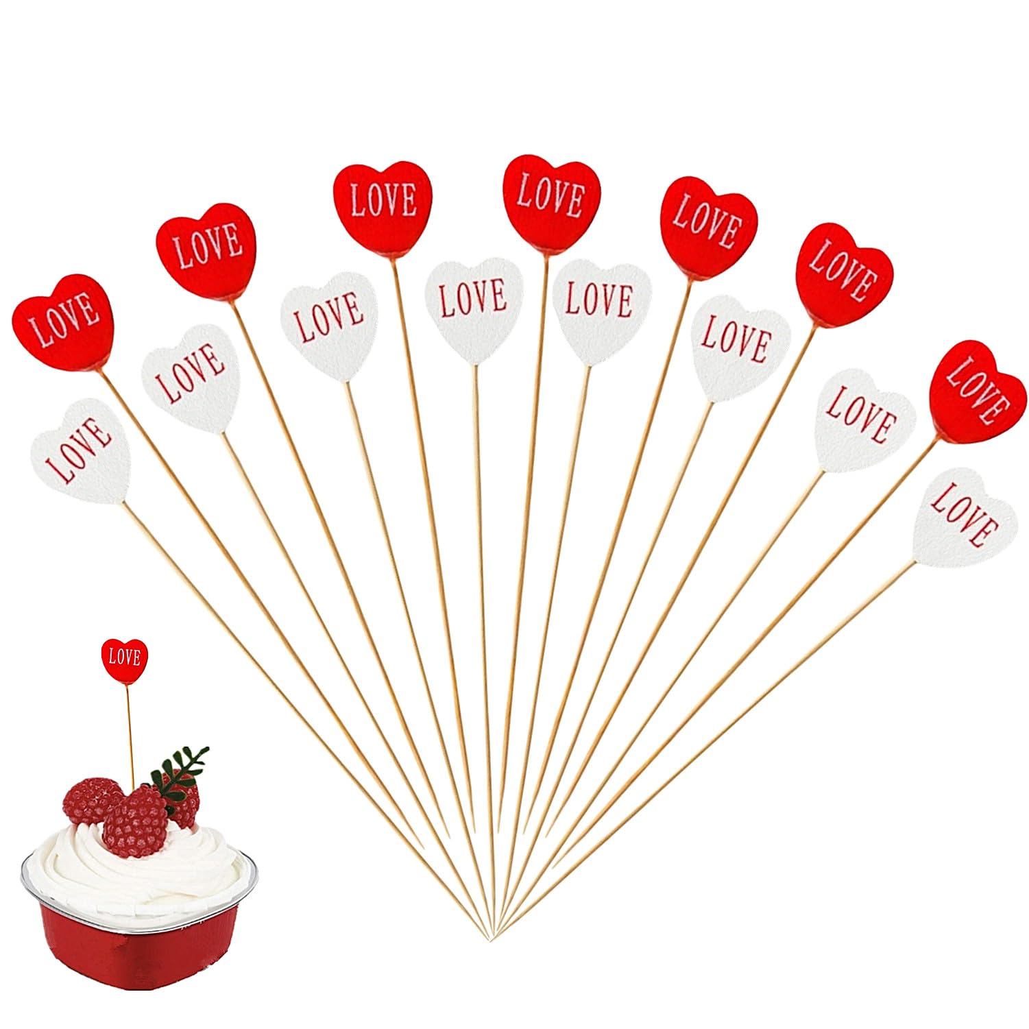Amazon.com | 100 Pack Fruit Toothpicks, 5‘’ Heart-Shaped Bamboo ...
