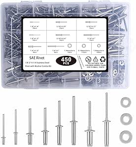 Amazon.com: 450pcs Pop Rivets with Washers Assortment Kit,1/8" 3/16" 1/ ...