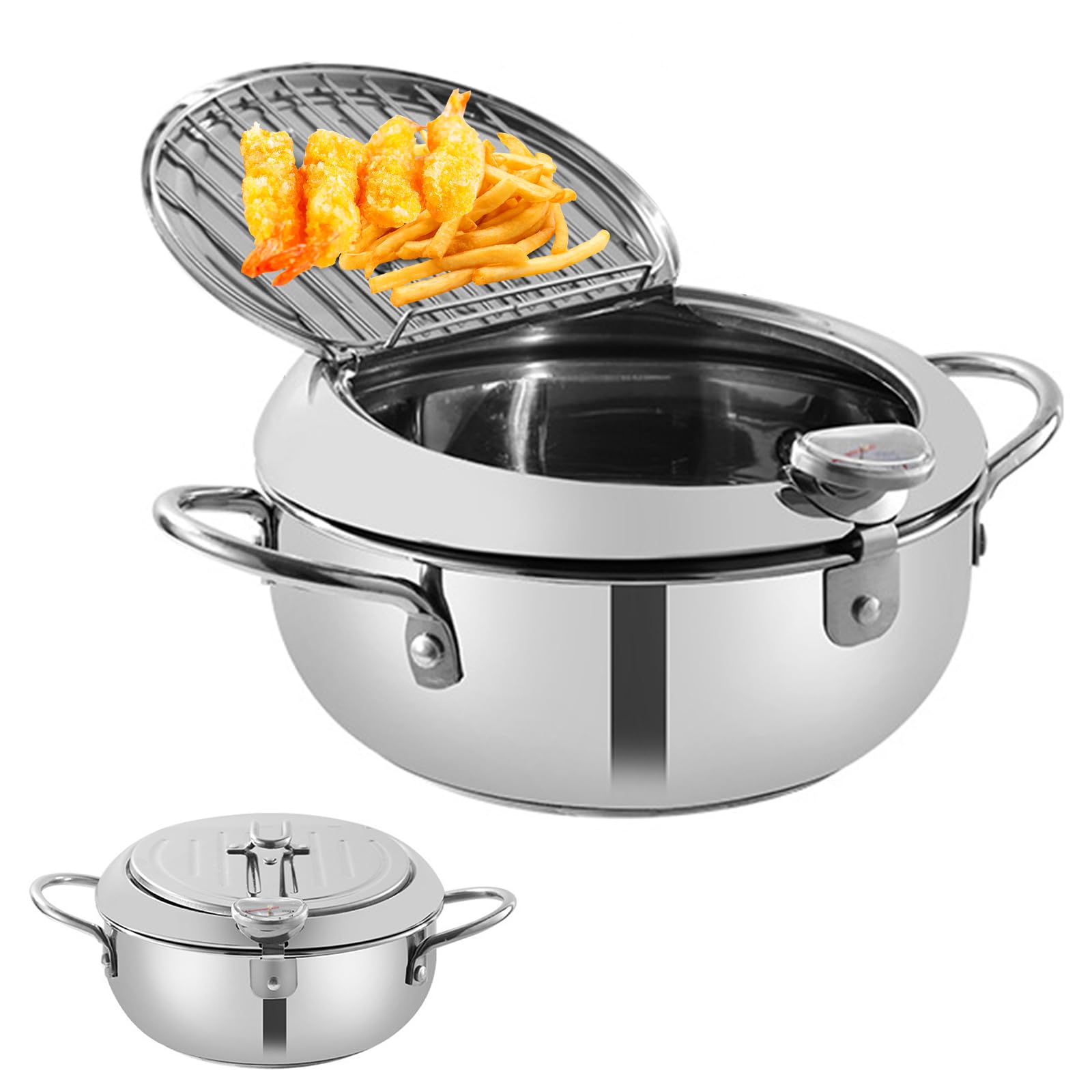 2.2L Deep Fryer Pot With Lid And Oil Drip Rack, Stainless Steel ...
