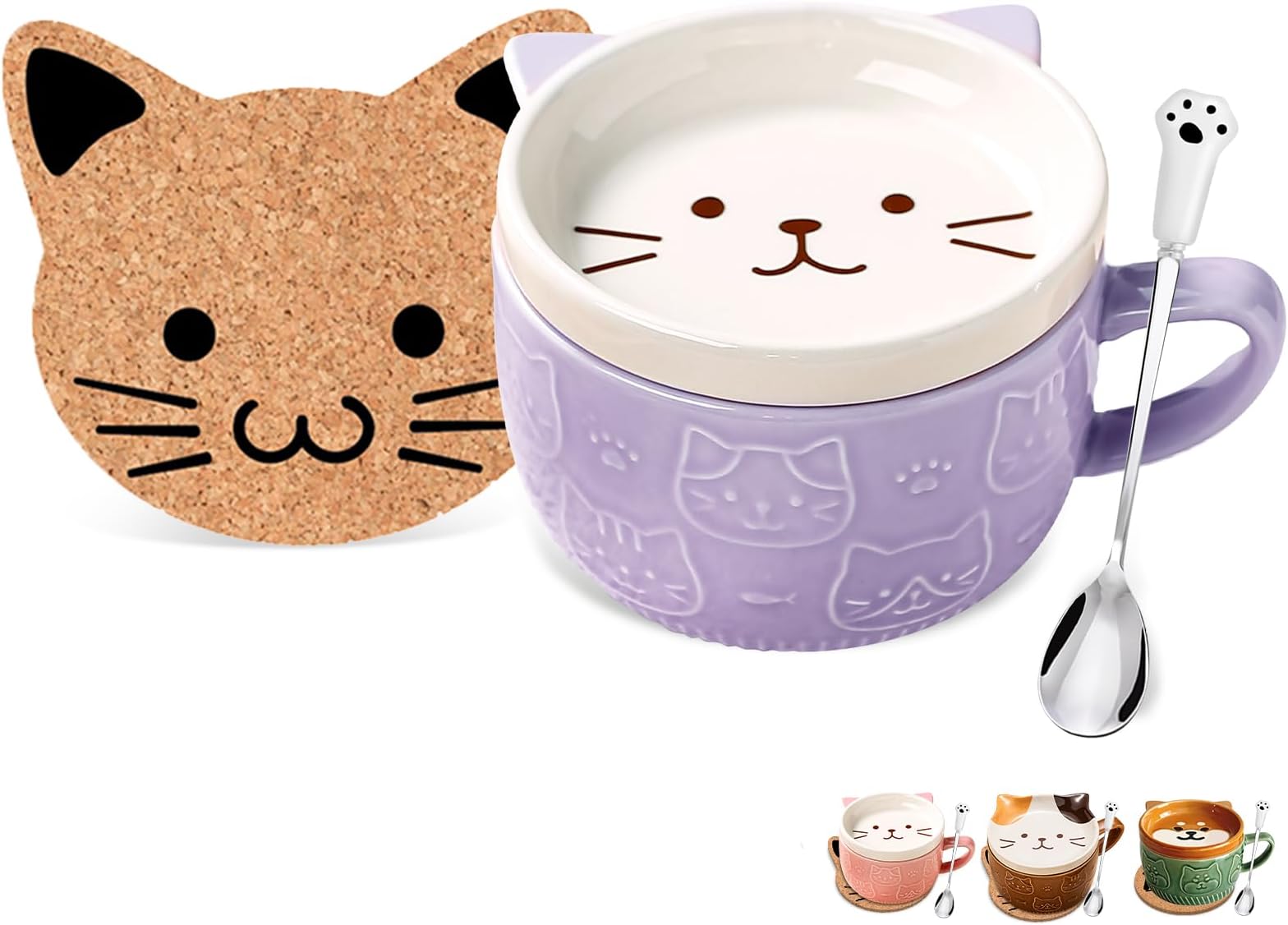 Amazon.com: Didaey 4 Set Cute Cat Mug with Lid Ceramic Coffee Tea Mug ...