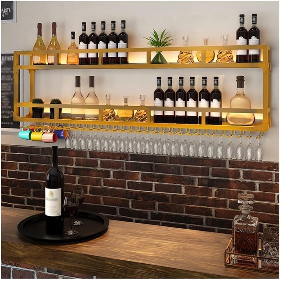 Amazon.com: Wall Mounted LED Wine Rack, Metal Floating Shelves ...