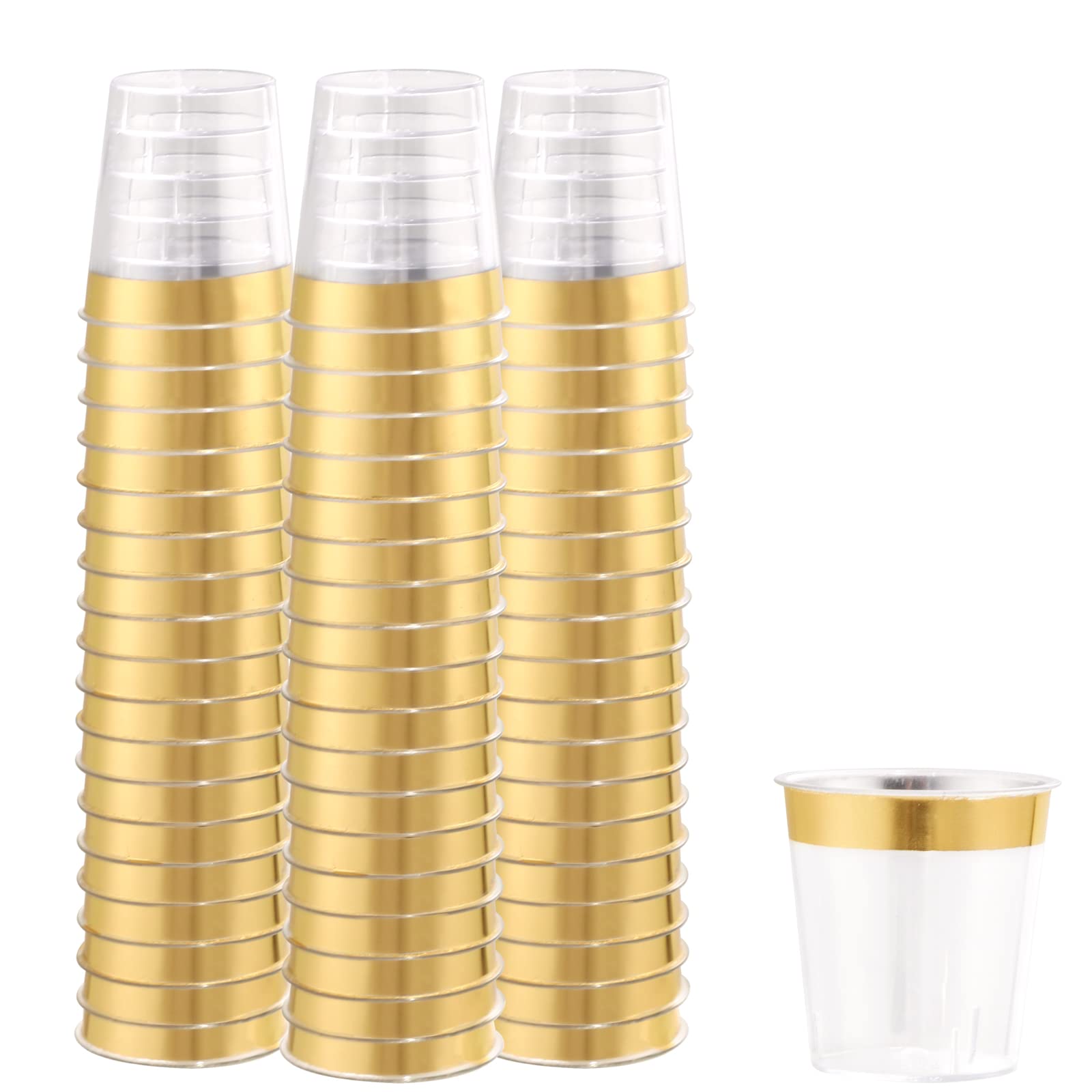 Snapklik.com : 200 PACK 1OZ Clear And Gold Plastic Shot Glasses ...