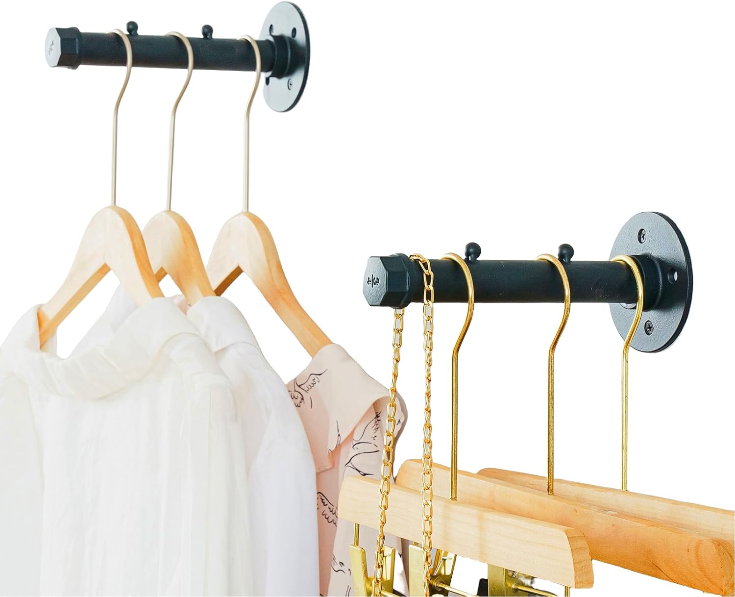 Amazon.com: 2 Pcs Industrial Pipe Clothing Bar,Wall Mount Clothes Rack ...