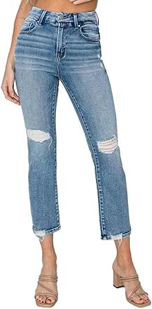 SALT TREE Risen Jeans - High Rise Distressed Ankle Straight Jeans ...