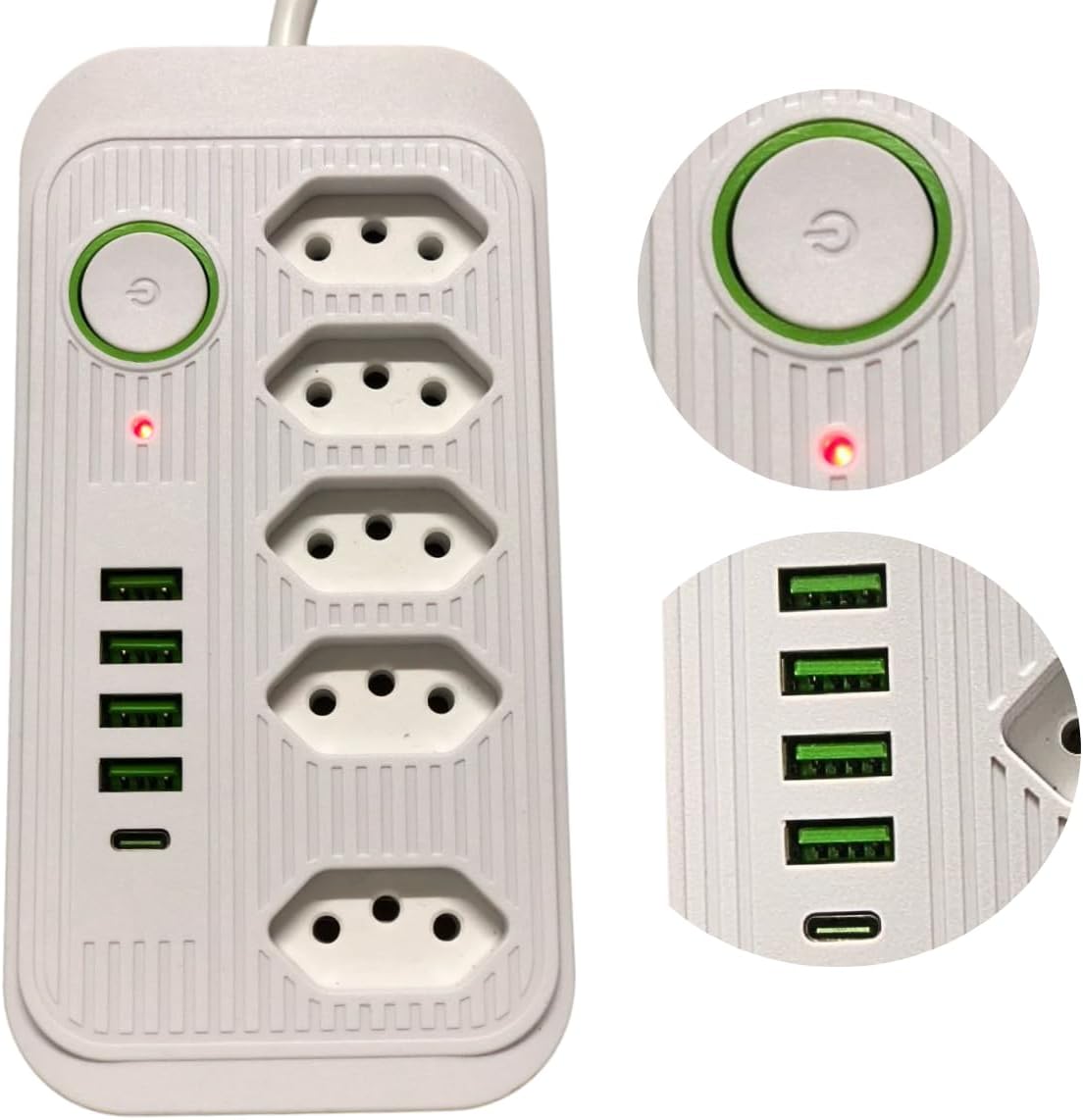 Filtro De Linha 5 tomadas Usb Com e Usb-C Antichamas Extensão Elétrica ...