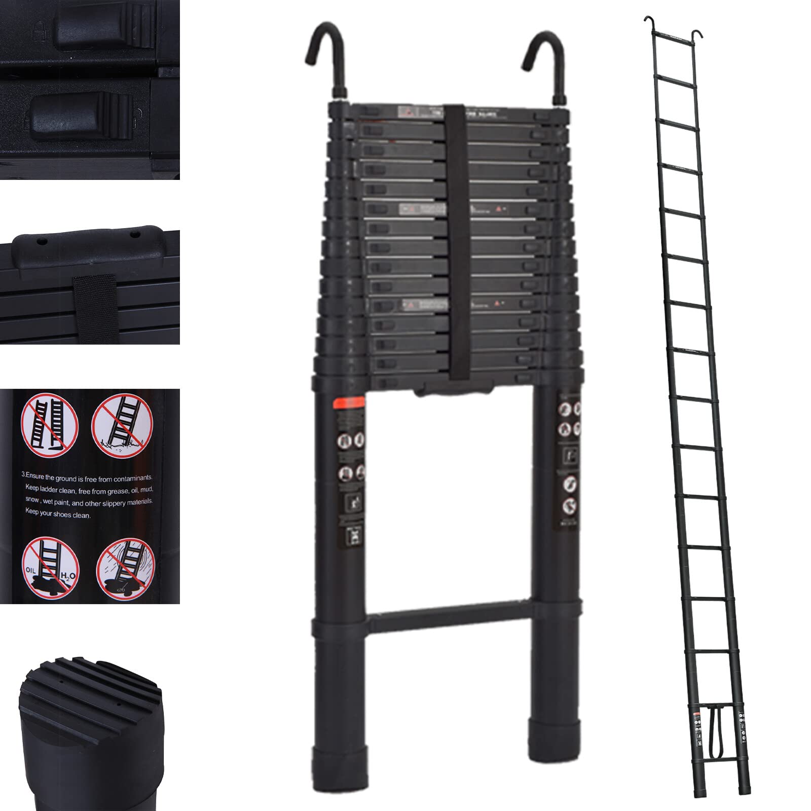 6 2m Telescopic Ladder Extension Ladder With Hooks Portable Loft ...