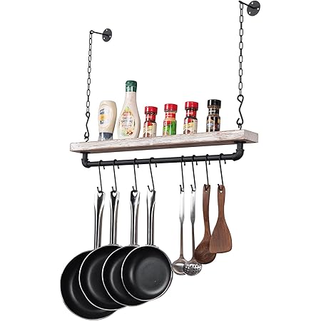 Amazon.com: MyGift Ceiling Mounted Pot Rack with Industrial Matte Black ...