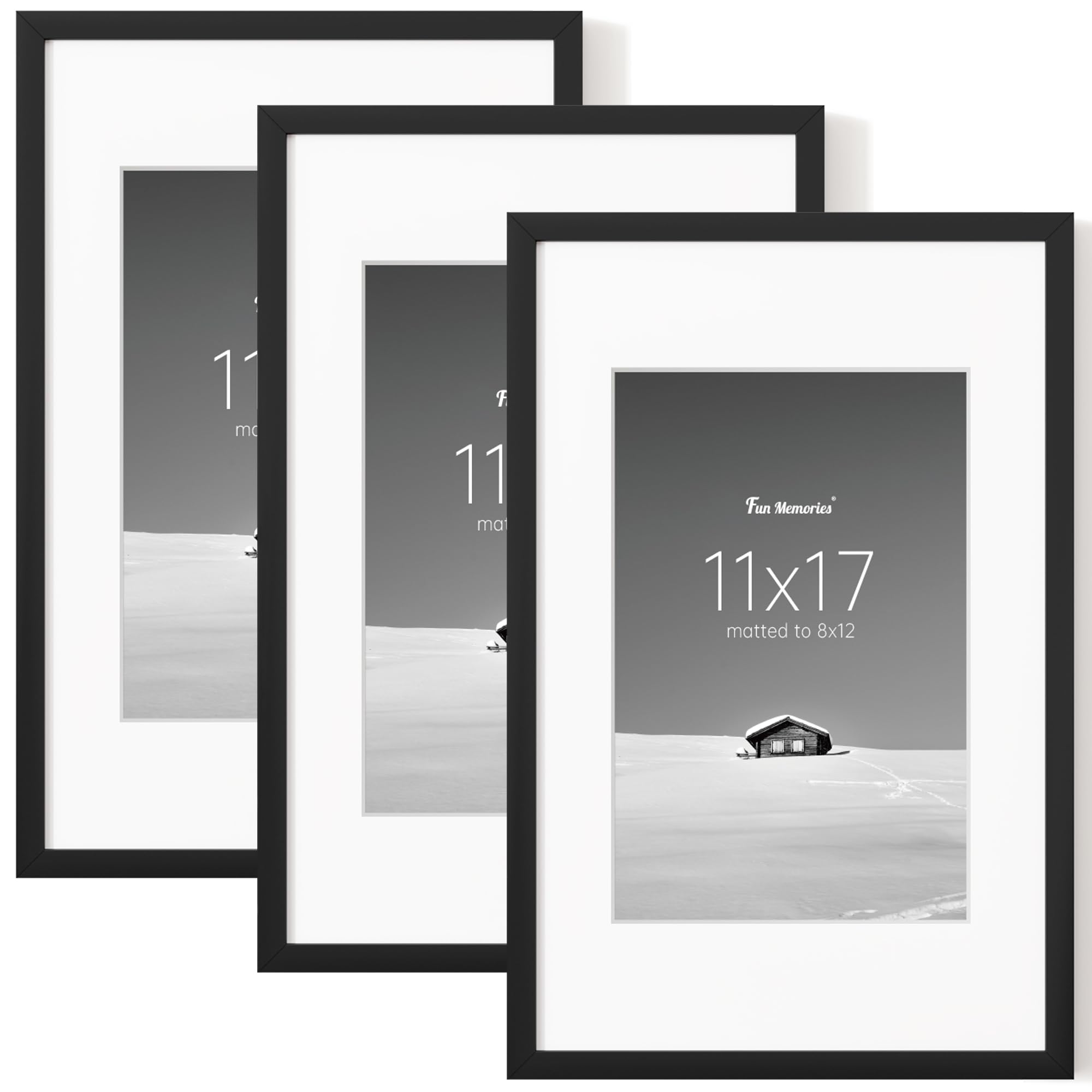 Amazon.com - Fun Memories 11x17 Picture Frame Set of 3, Display Pictures 8x12 with Mat or 11x17 ...