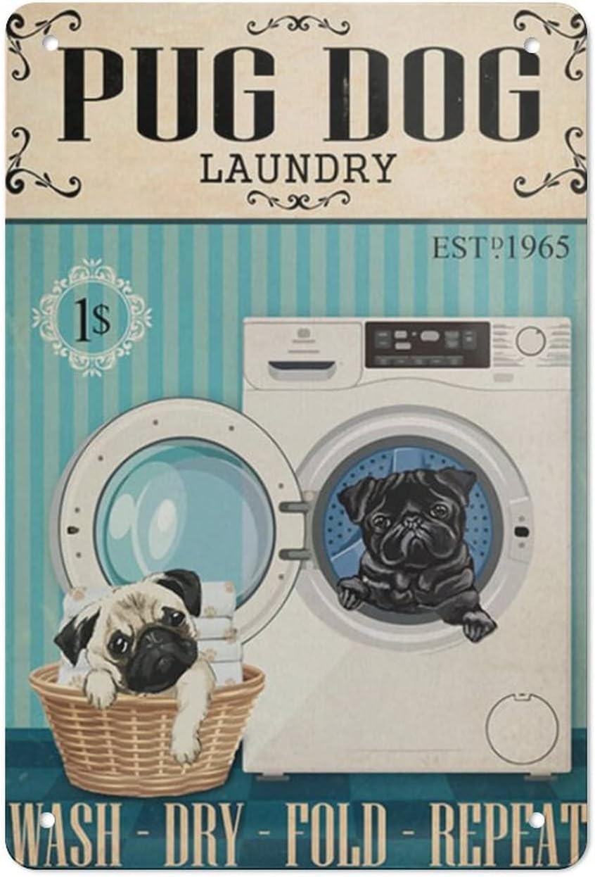 Amazon.com: Black Pug Bathroom Metal Tin Sign,Wash Your Paws,Wall Panel ...