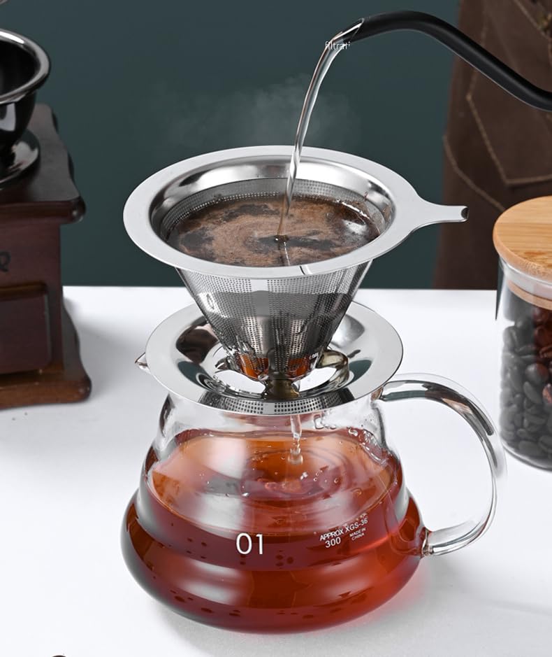Pour Over Coffee Filter Double Layer Stainless Steel Reusable Coffee ...