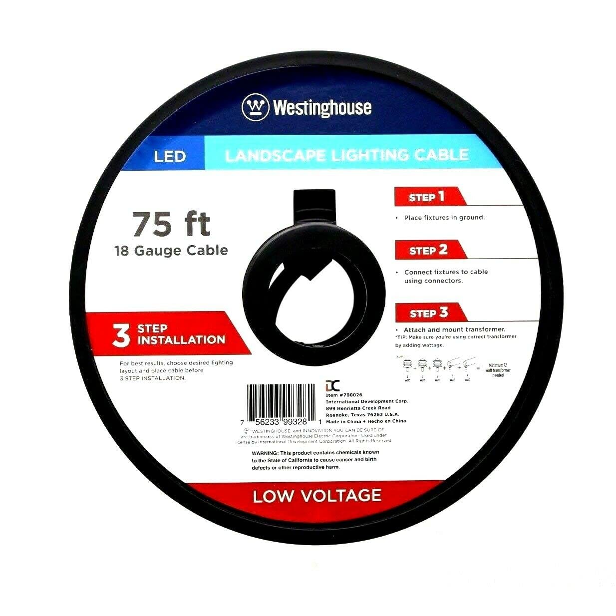 Westinghouse 700026W 700026, 75' 75 ft. Low Voltage Cable, Black, 22 ...
