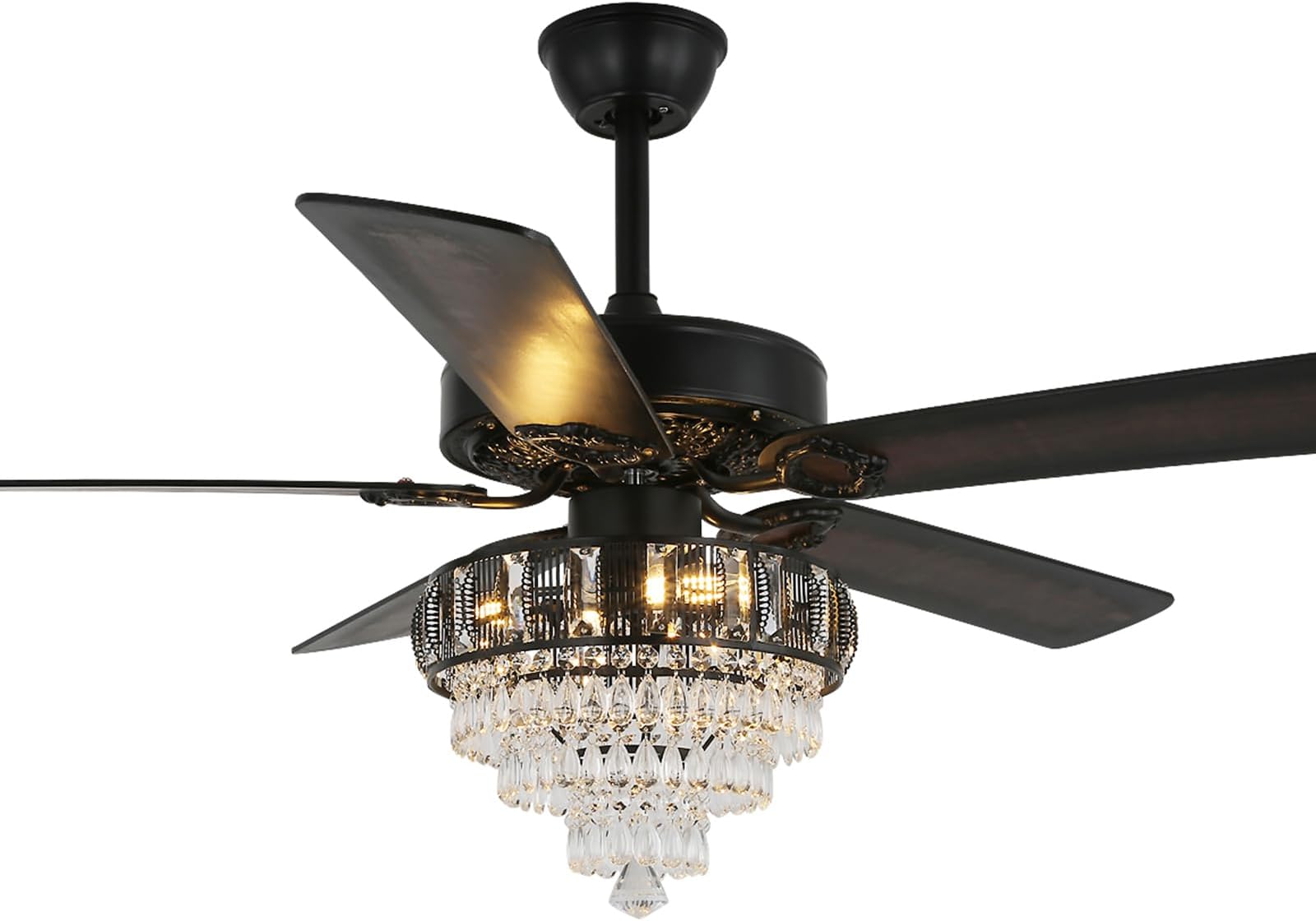 RIENAZA Modern crystal ceiling fans with lights, farmhouse black retro ...