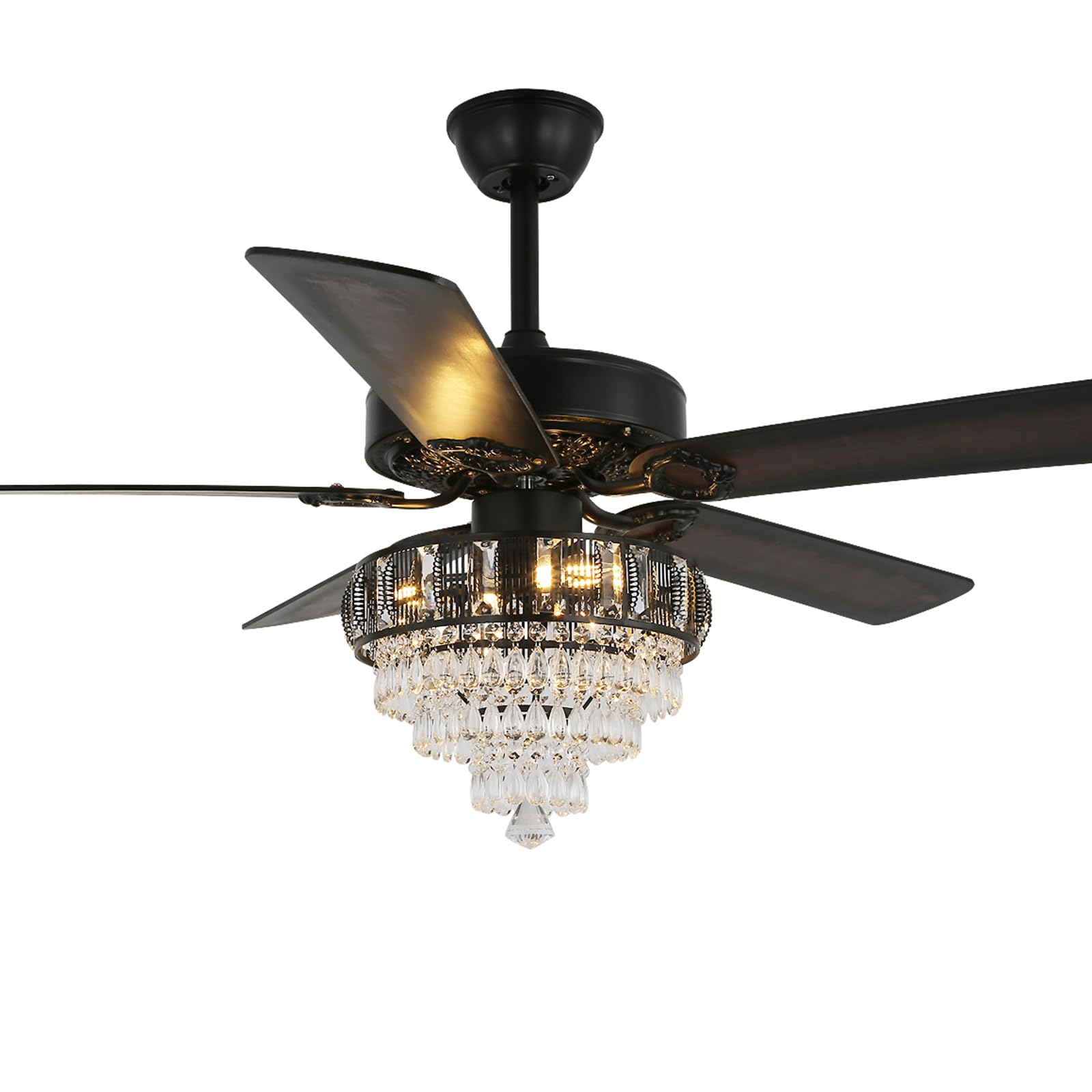 RIENAZA Modern crystal ceiling fans with lights, farmhouse black retro ...