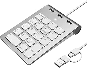 Amazon.com: Wired Number Pad, USB Numeric Keypad with 3 USB 2.0 Ports ...