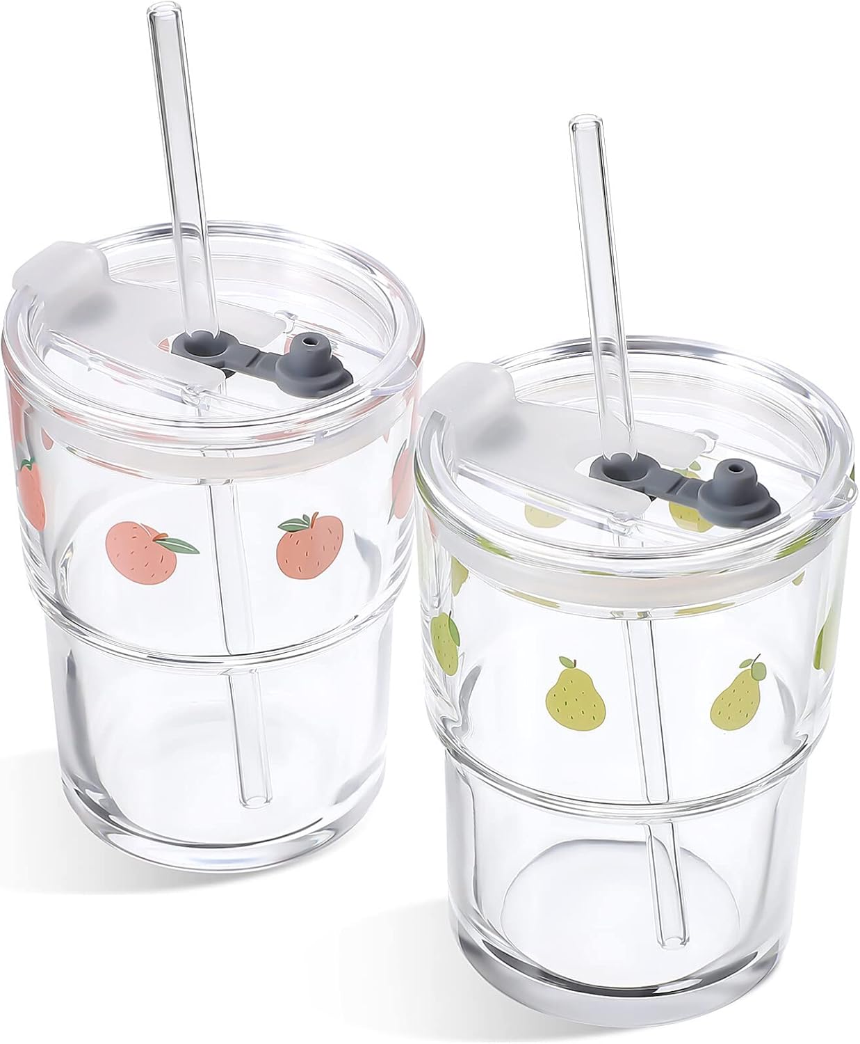 Amazon.com: UPKOCH 2pcs Transparent Glass Cups with Lids and Straws ...