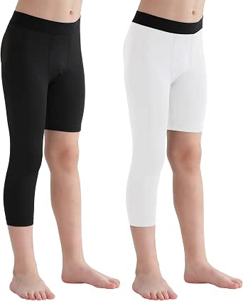 Amazon.com: Blaward 2 Pack Boys Youth One Leg 3/4 Compression Pants ...