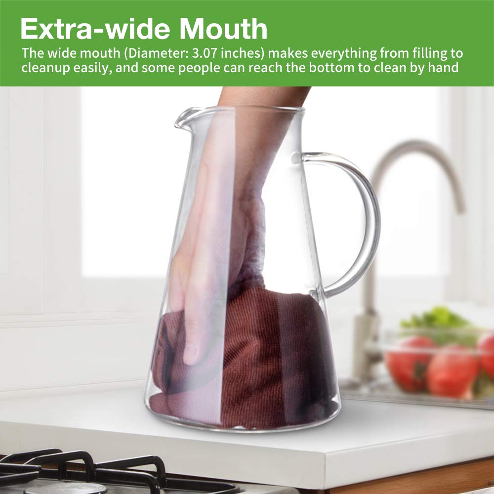 SUSTEAS 2.0 Liter 68oz Glass Pitcher with Lid, Easy Clean Heat ...