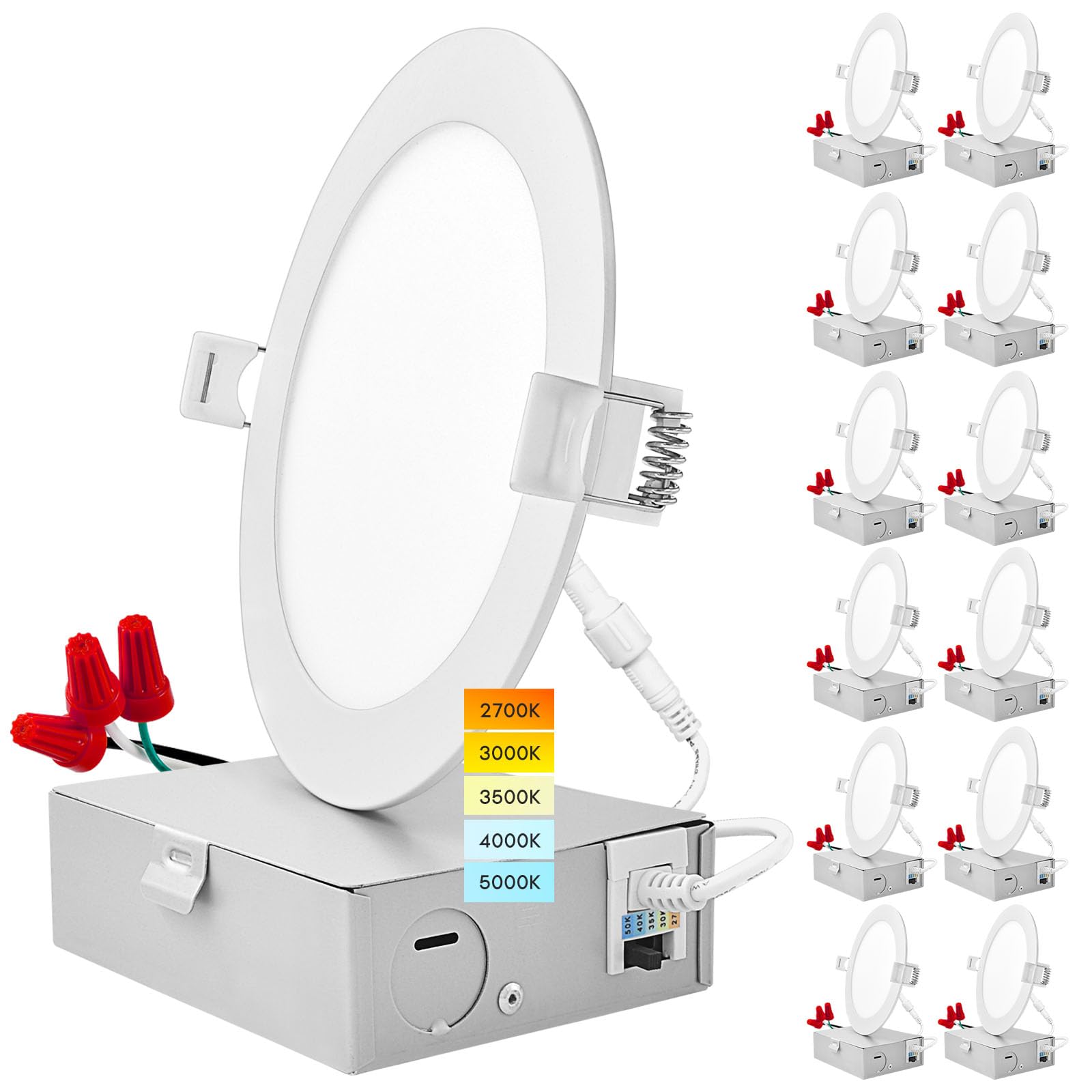 LUXRITE 12-Pack 5 Inch Ultra Thin LED Recessed Light with Junction Box ...