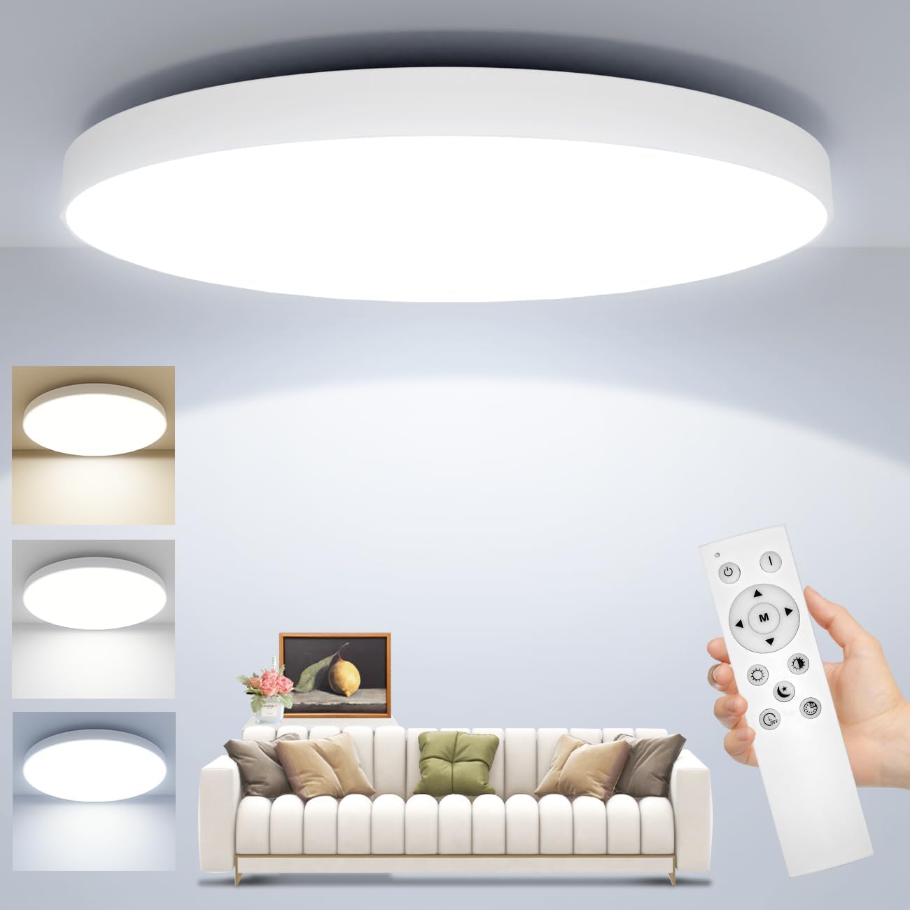 zemty Dimmable LED Flush Mount Ceiling Light Fixtures with Remote ...