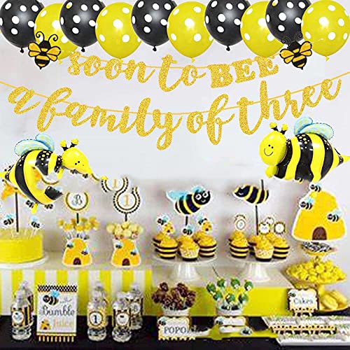Soon To Bee a Family of three Banner, Welcome Baby Party Banner,Bumble ...