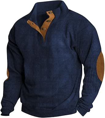 HXHYQKP Men Sweater with Elbow Patches Mens Corduroy Shirt Stand Collar ...