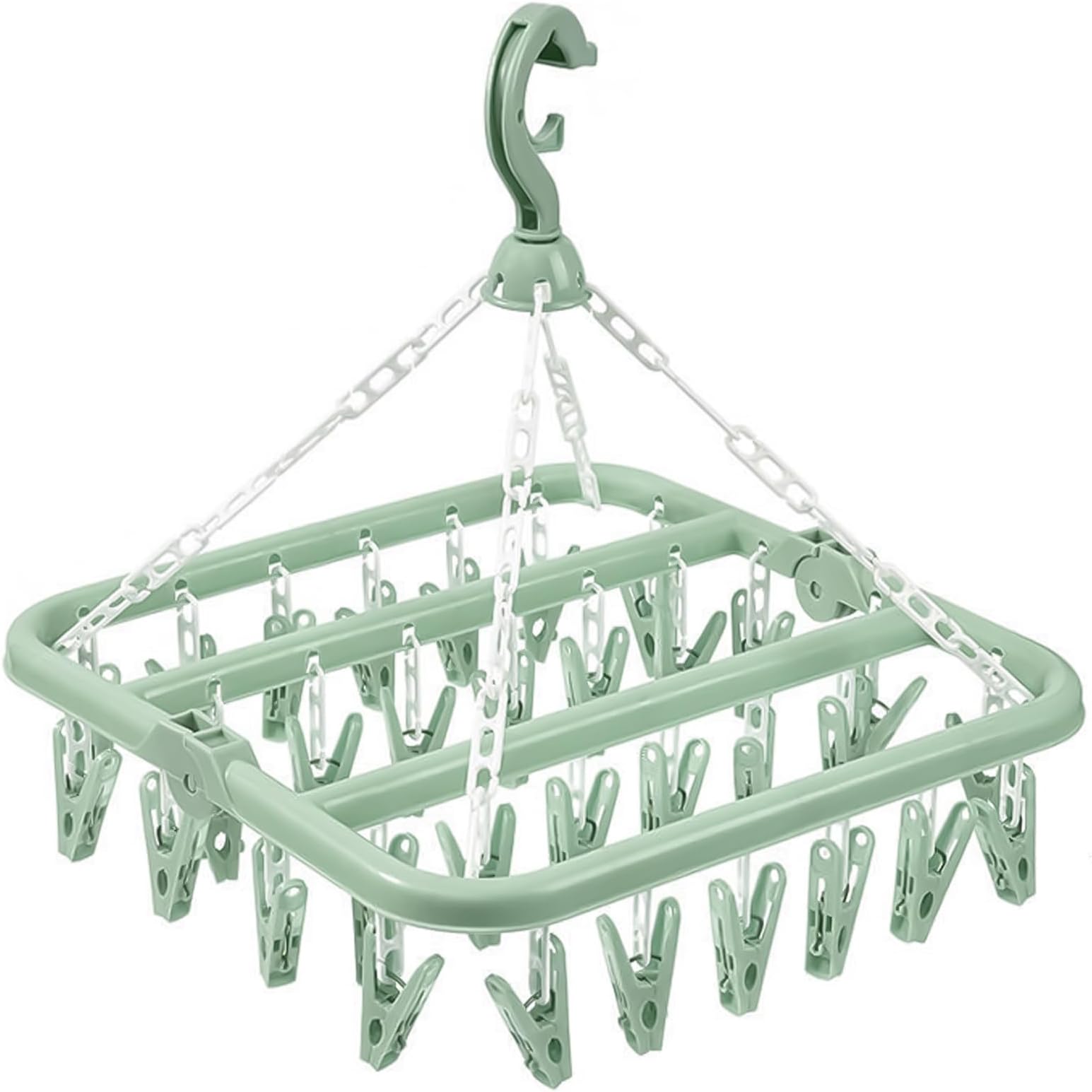 KHÖG Clothes Drying Hanger with 32 Clips – Foldable Laundry Sock Rack ...