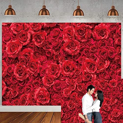 Amazon.com : Laeacco 10x8ft Red Rose Backdrop Floral Rose Wall ...