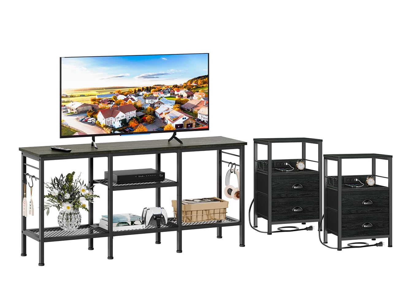 Amazon.com: Furologee TV Stand and Nightstands Set 2, Entertainment ...