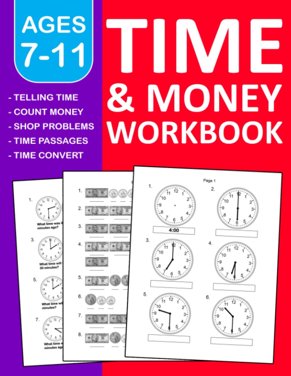 Time and Money Workbook For ages 7-11: Telling Time & money Practice ...
